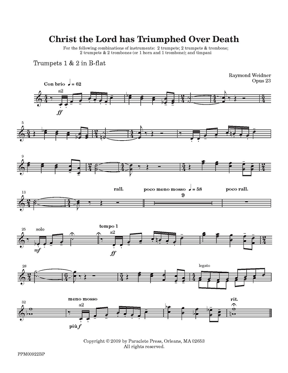 Christ the Lord Has Triumphed Over Death – Instrumental Parts ...