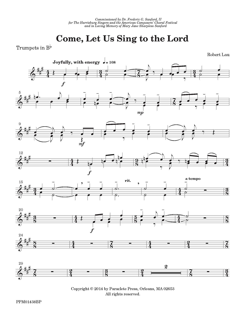 Come, Let Us Sing to the Lord – Brass Parts - Paraclete Press Sacred Music