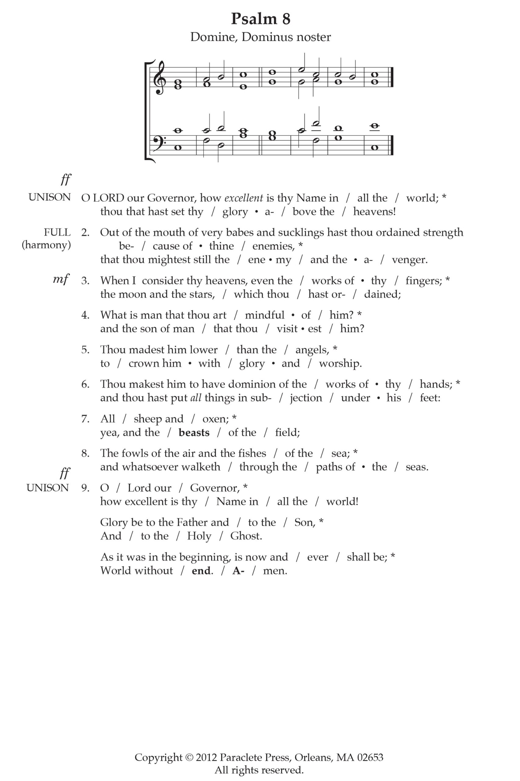 Psalm 8 Paraclete Press Sacred Music